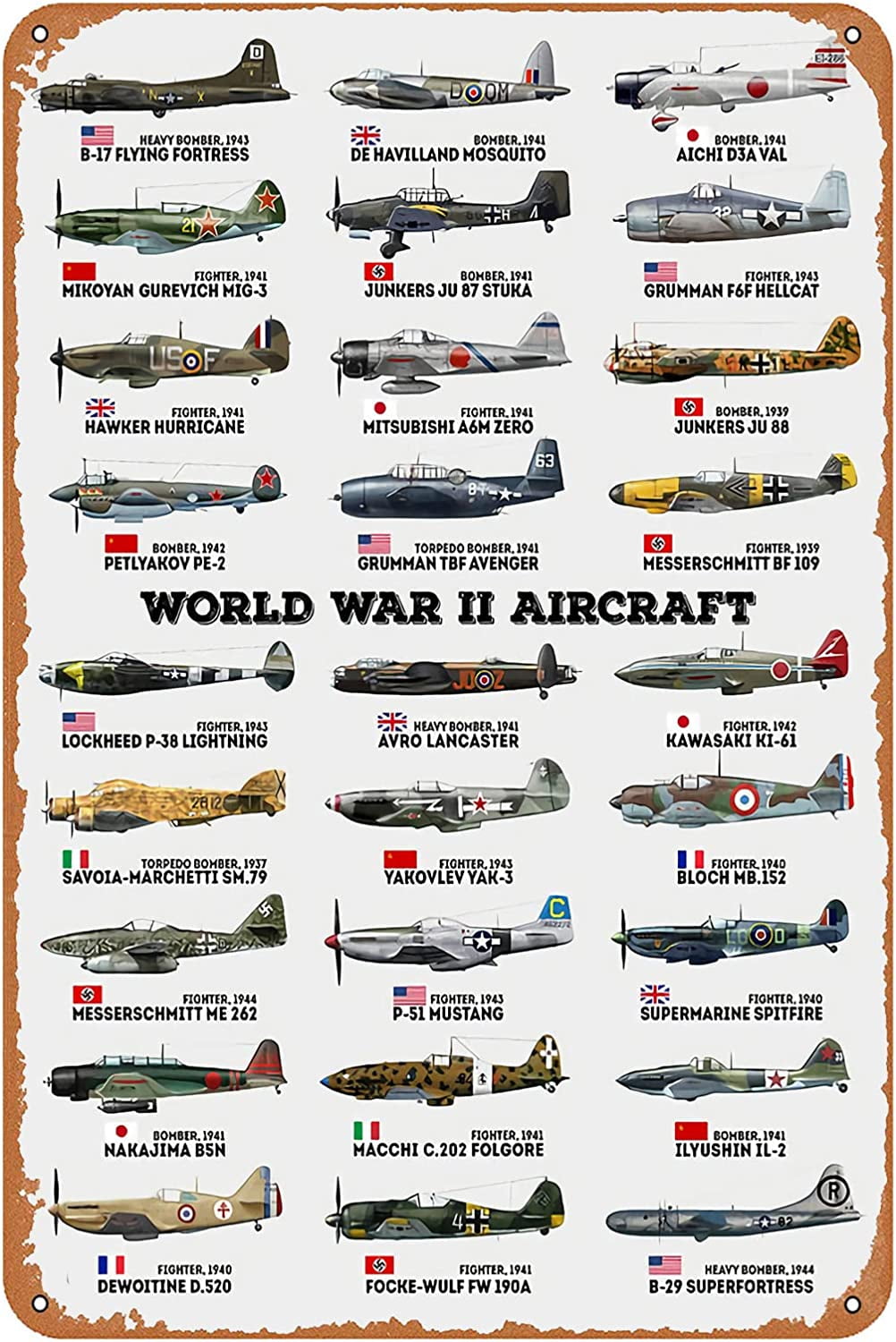 Retro Fighter Poster Metal Tin Sign World War II Aircraft Military Fans ...