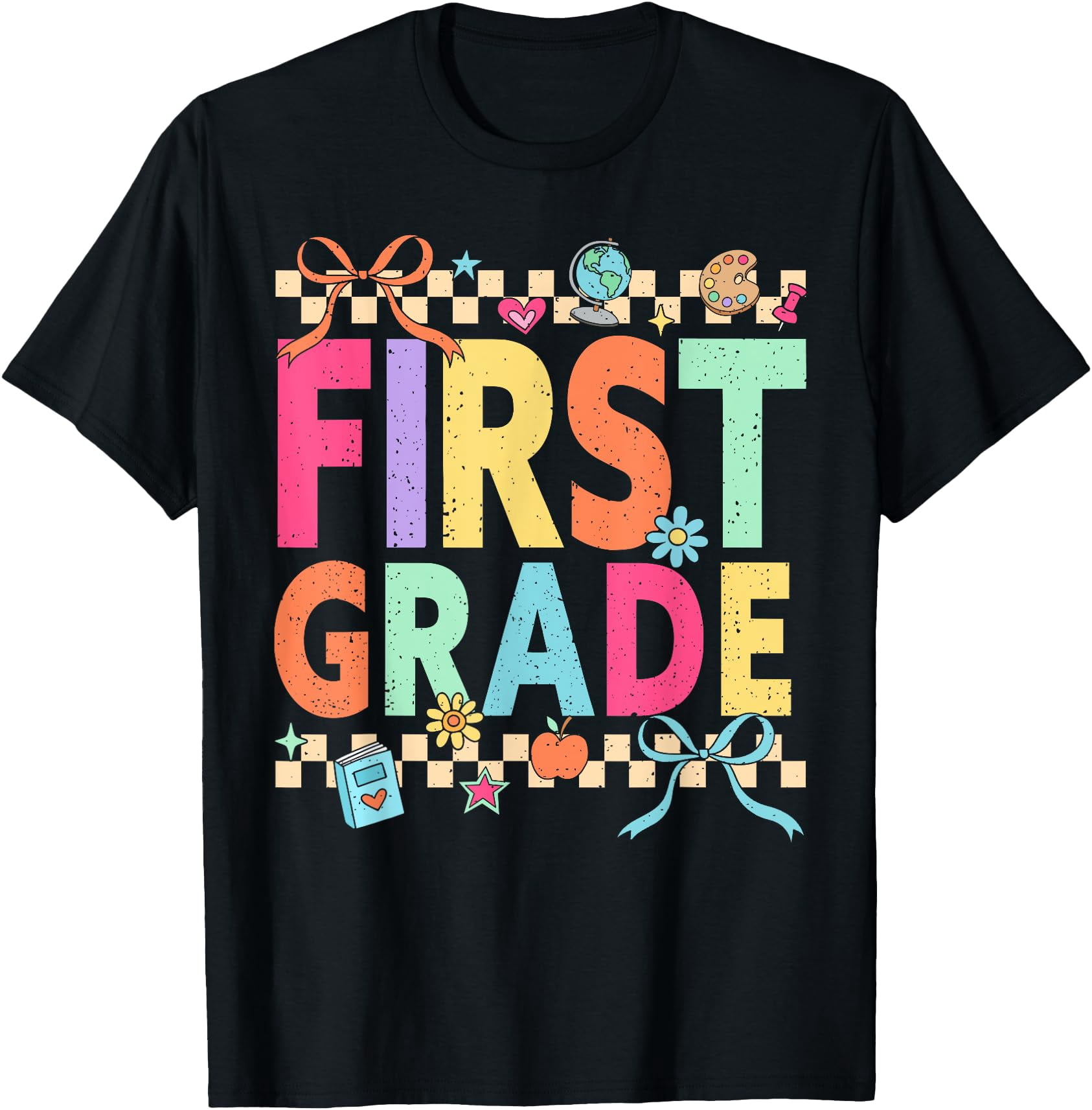 Retro First Grade Back To School 1st Grade Teacher Girl Boy T-Shirt ...