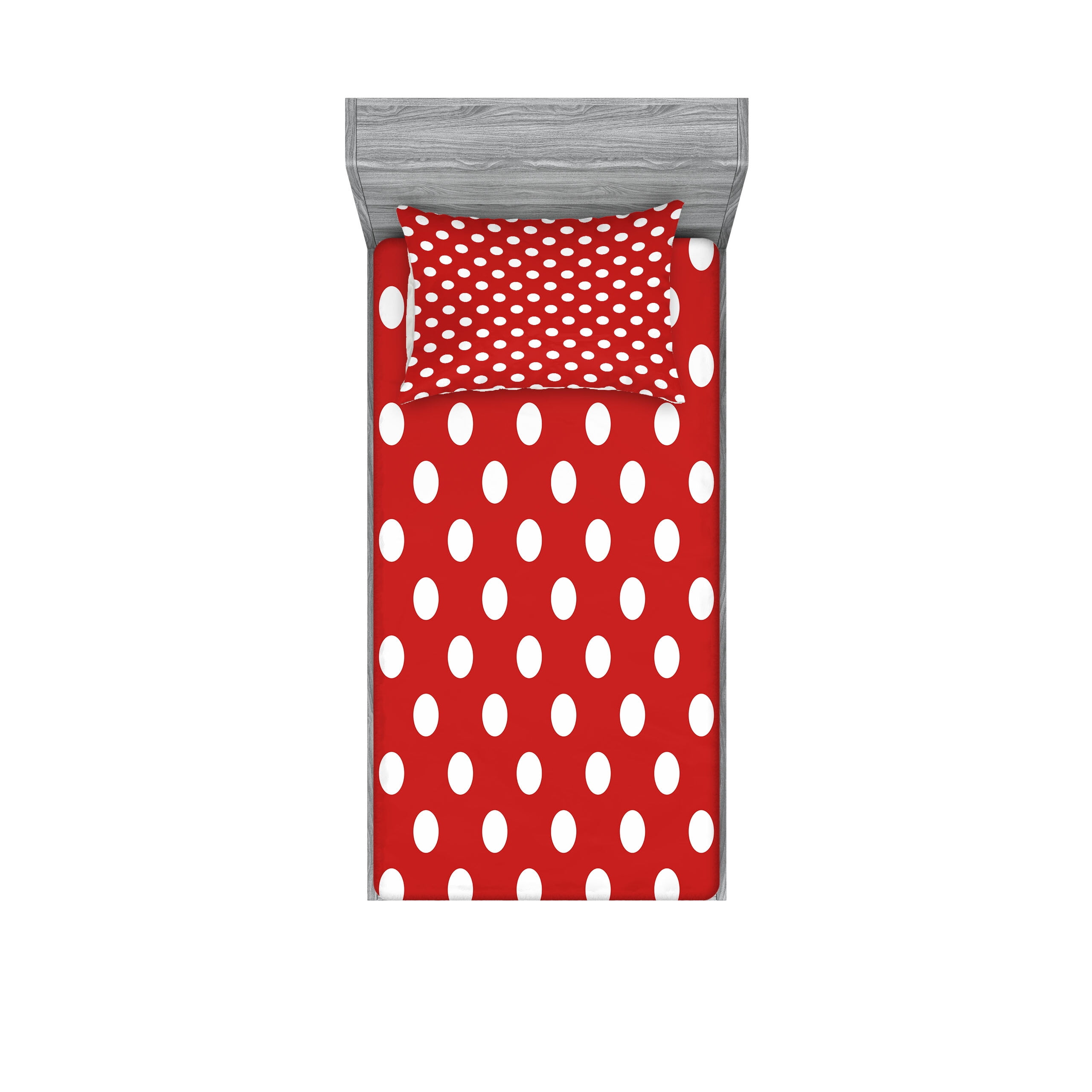 Retro Fitted Sheet & Pillow Sham Set, Vintage Polka Dots Big Plain ...