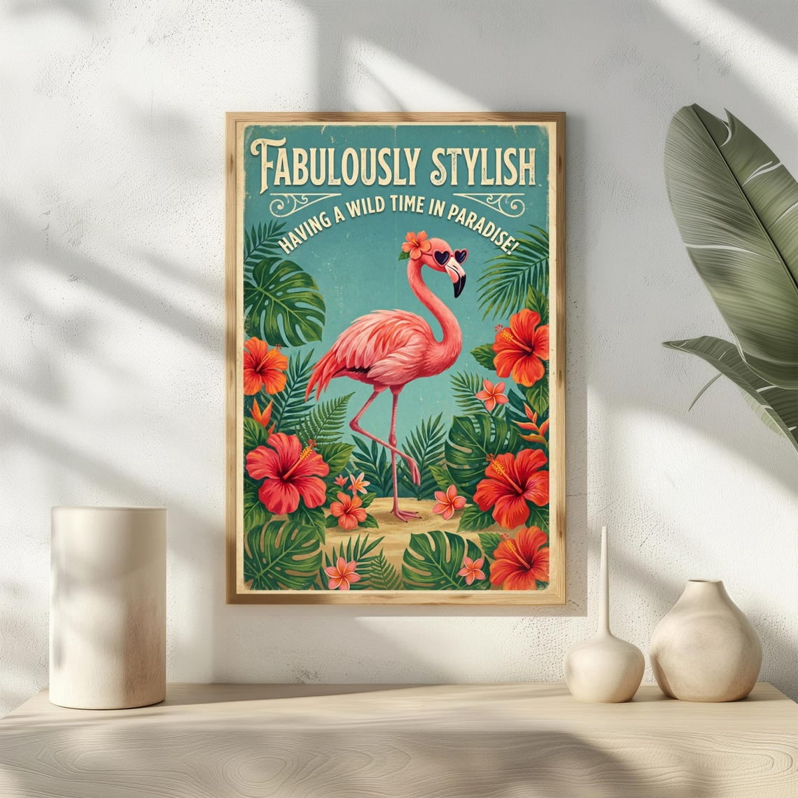 Retro Flamingo Tropical Kitsch Art Vintage Florida Beach House ...