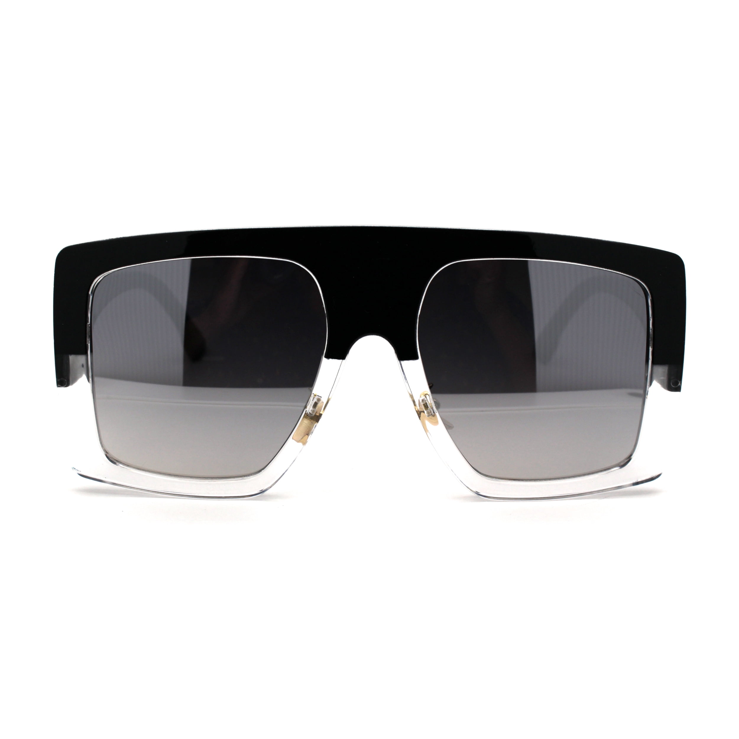Retro Flat Top Oversize Rectangular Mobster Sunglasses Black Clear ...