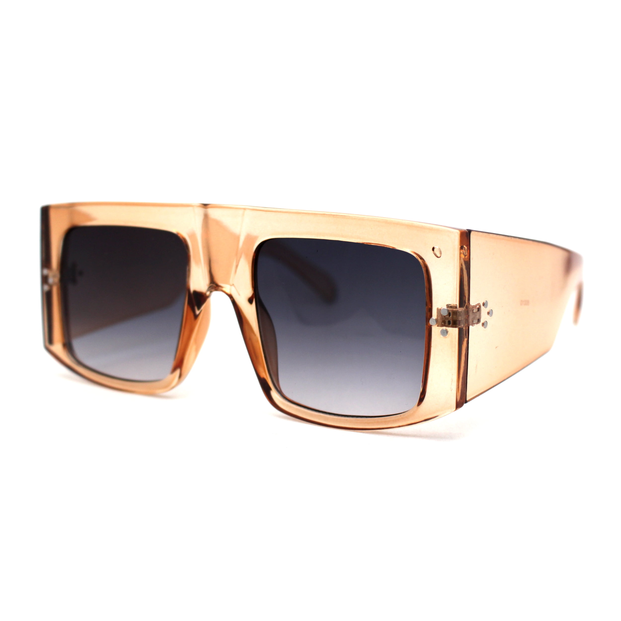 Retro Flat Top Unique Thick Temple Mobster Sunglasses Beige Smoke ...