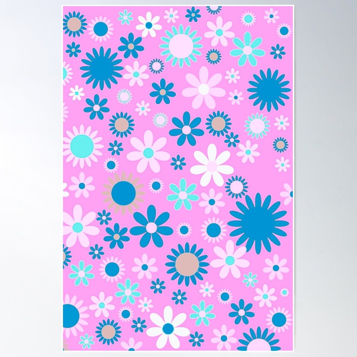 Retro Floral 3 | Pink, Blue And White Daisy Pattern | Flower Power ...