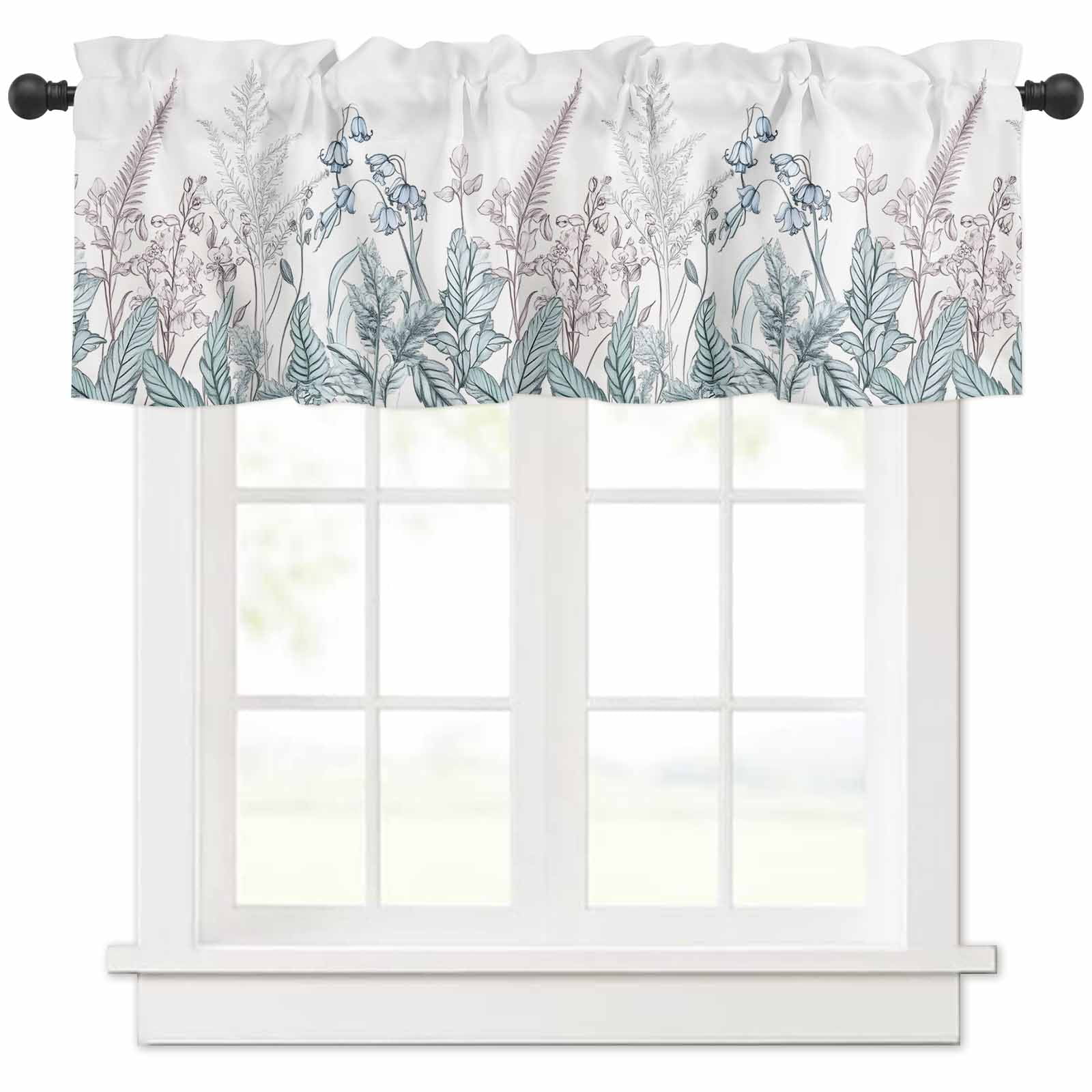 Retro Floral Botanical Valances for Windows Farmhouse Kitchen Curtains ...