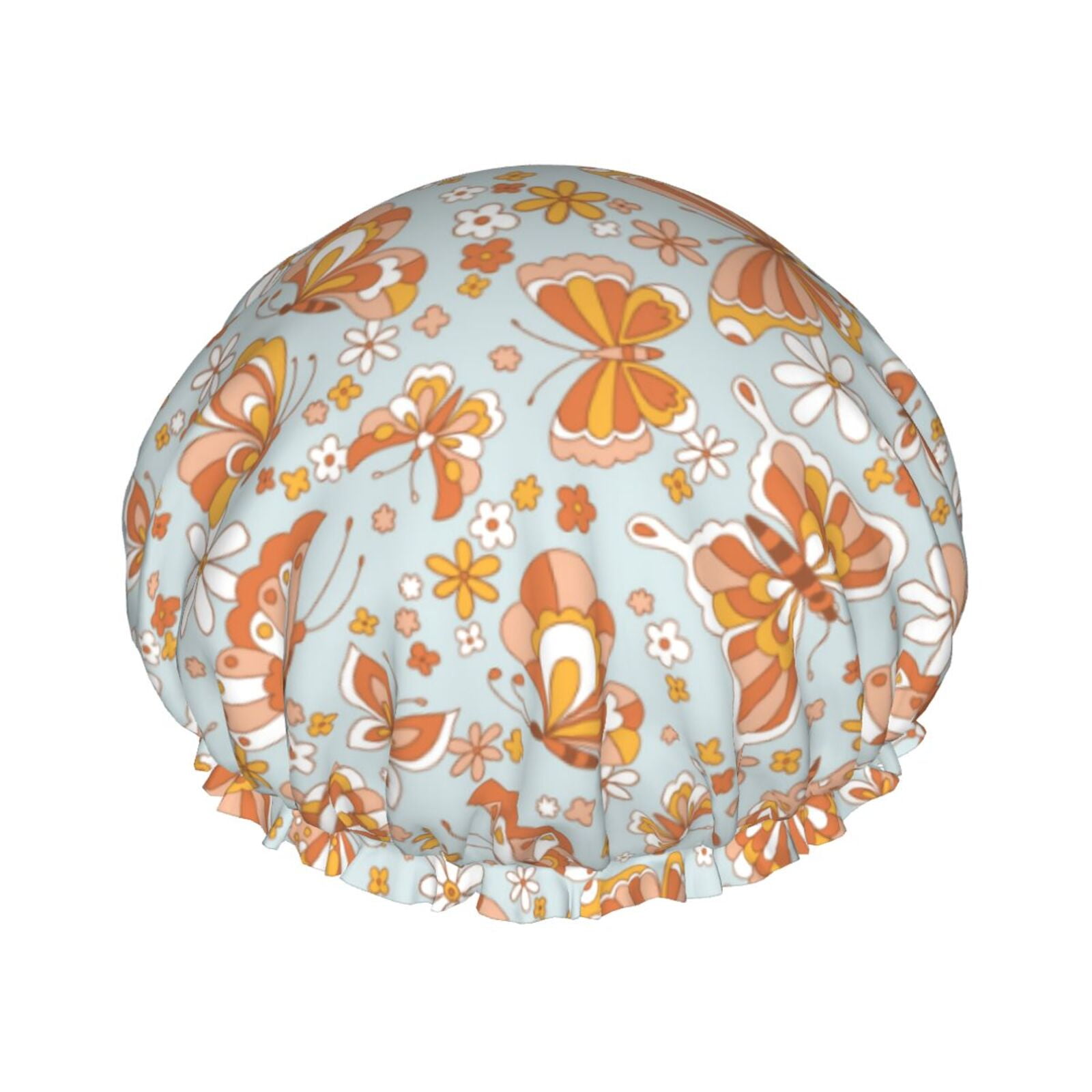 Retro Floral Butterfly Shower Cap, Reusable Bath Hair Hat for all Hair ...