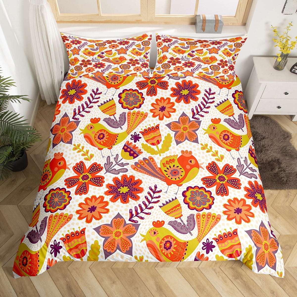 Retro Floral Duvet Cover King,Bohemian Abstract Psychedelic Flowers ...