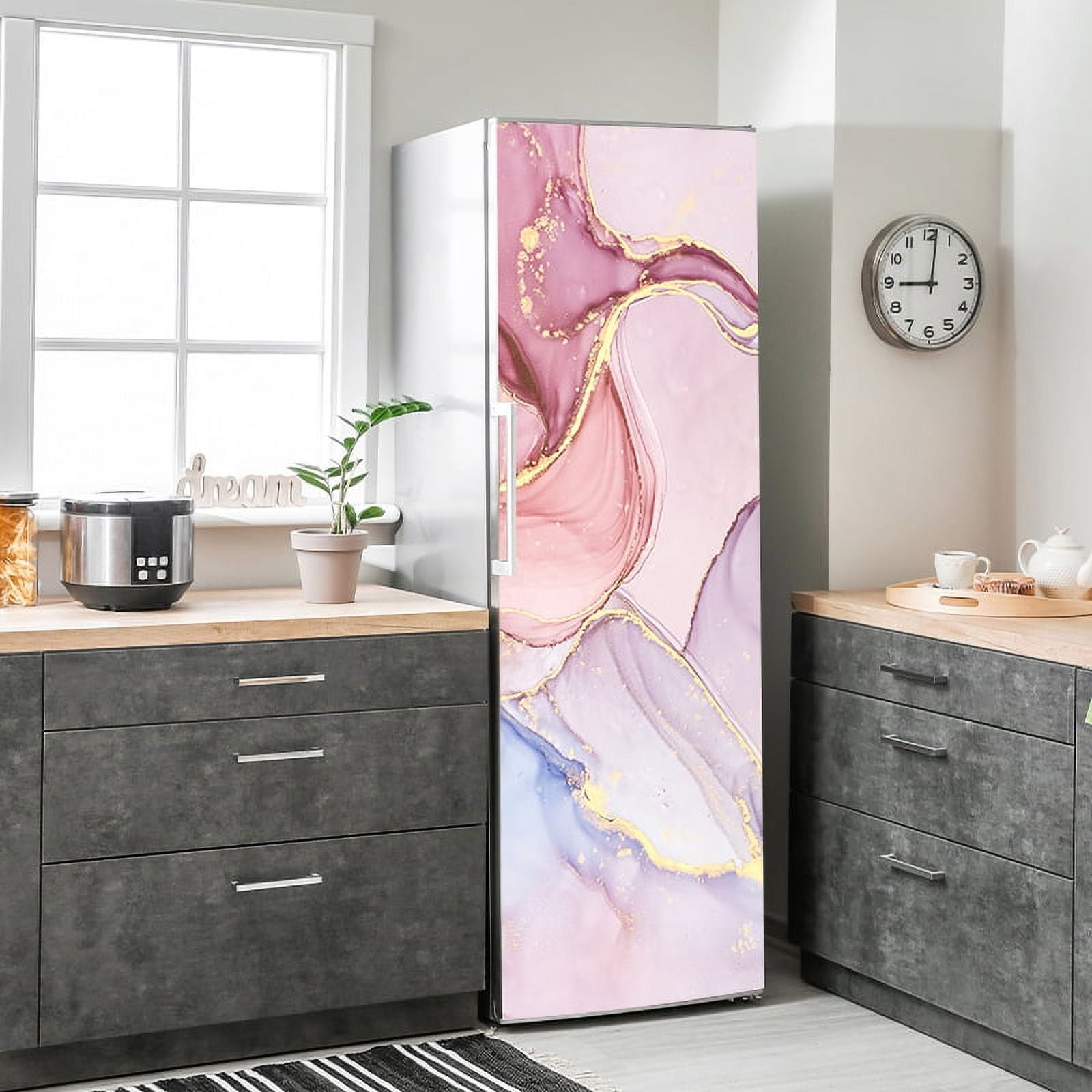 Retro Floral Fridge Door Cover Mural Waterproof PVC Flower Leaf ...