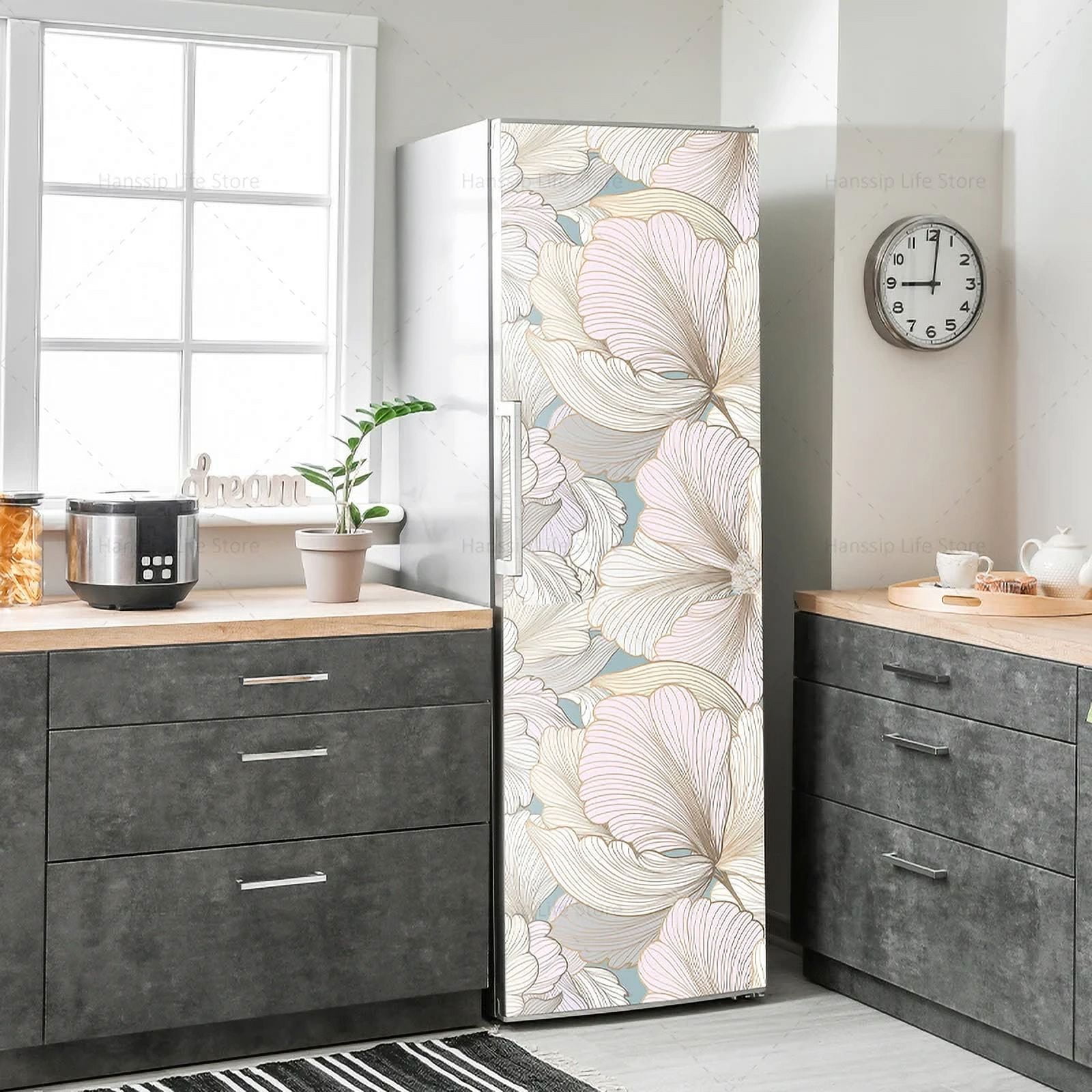 Retro Floral Fridge Door Cover Mural Waterproof PVC Flower Leaf ...