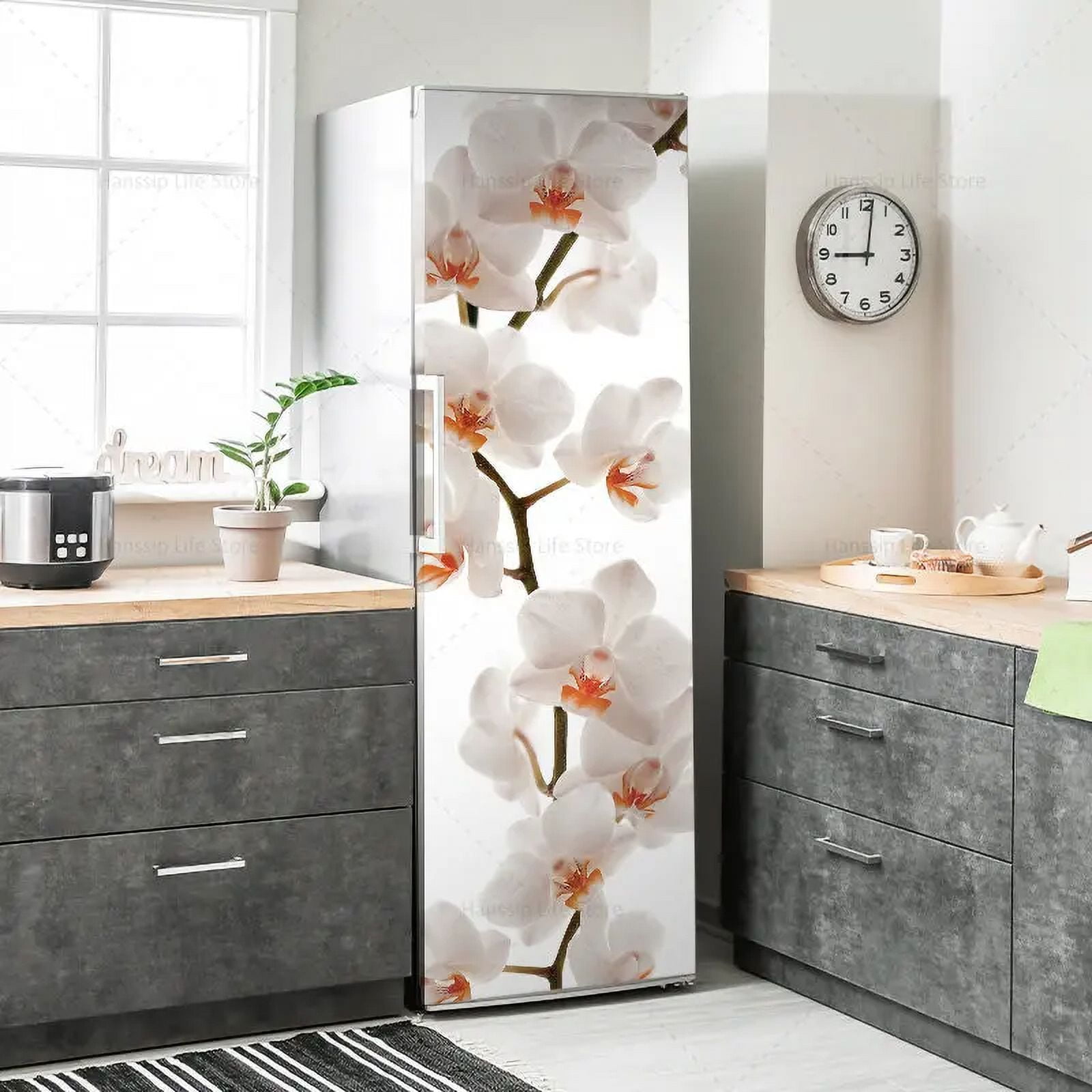 Retro Floral Fridge Door Cover Mural Waterproof PVC Flower Leaf ...