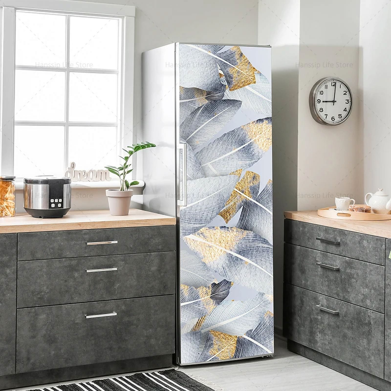 Retro Floral Fridge Door Cover Mural Waterproof PVC Flower Leaf ...