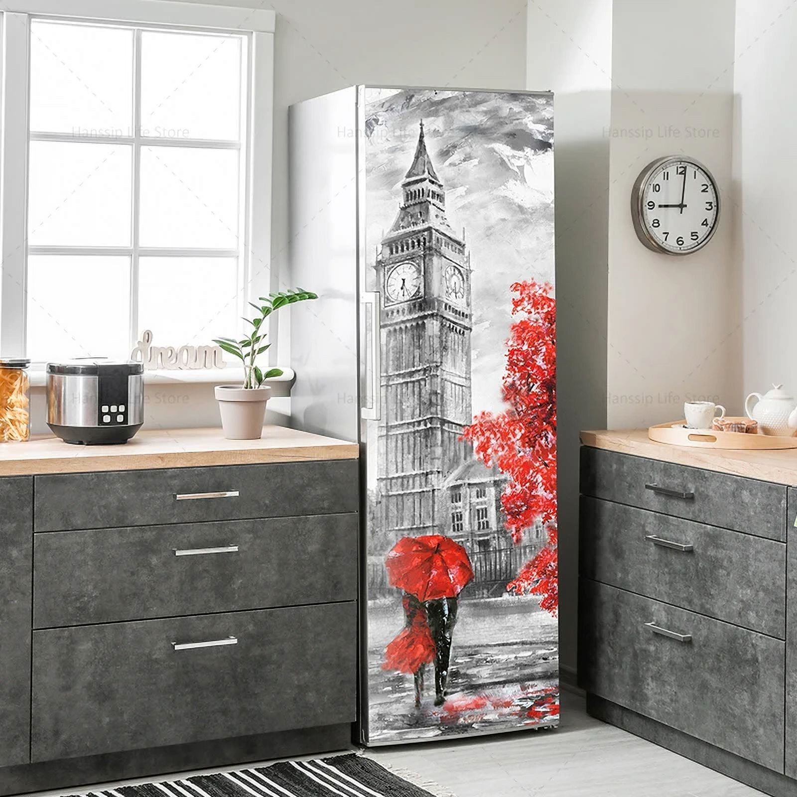 Retro Floral Fridge Door Cover Mural Waterproof PVC Flower Leaf ...