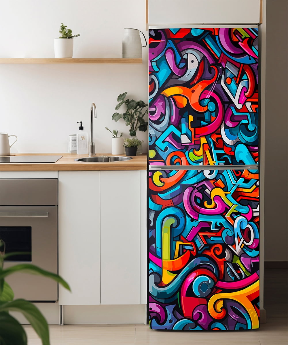 Retro Floral Fridge Door Cover Mural Waterproof PVC Flower Leaf ...