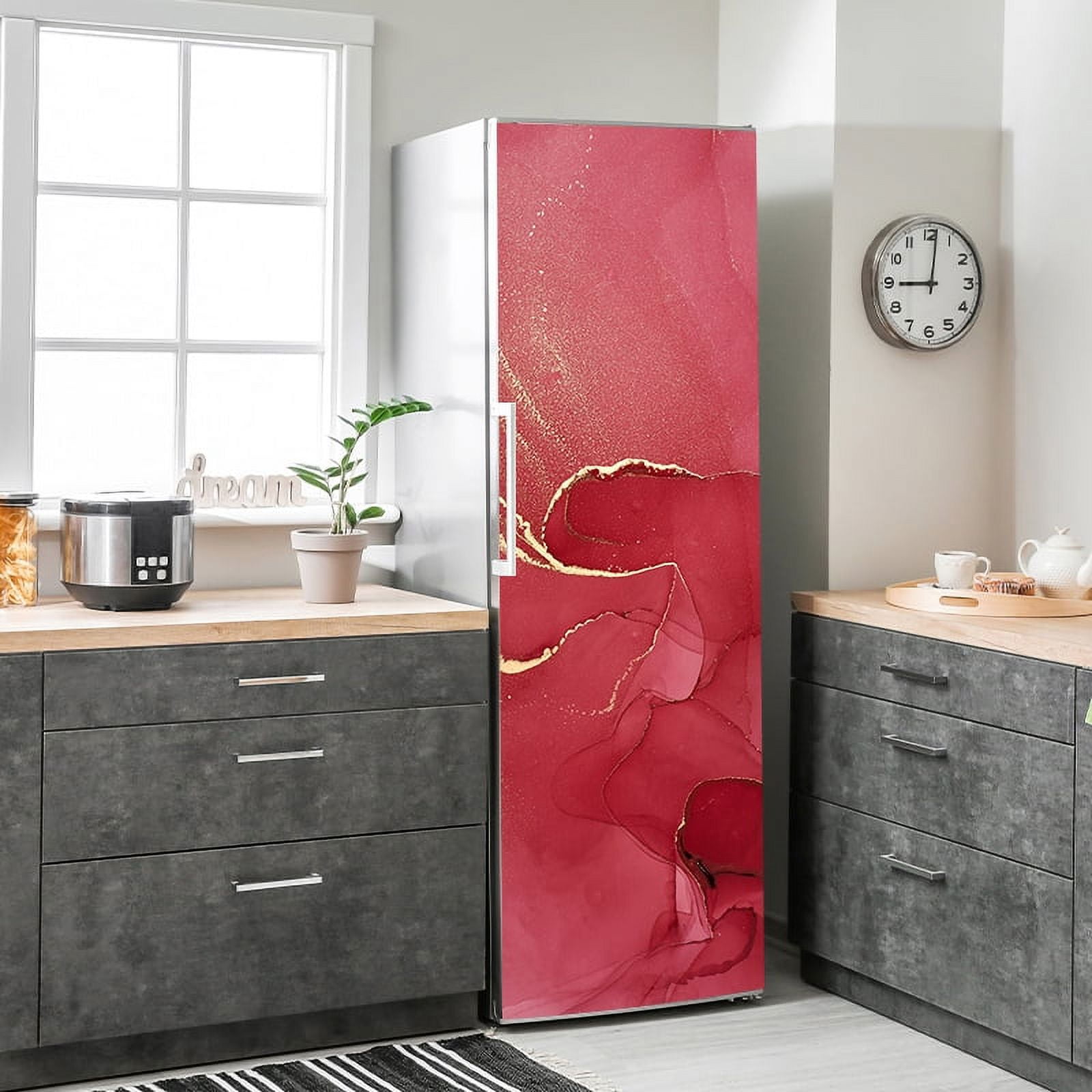 Retro Floral Fridge Door Cover Mural Waterproof PVC Flower Leaf ...