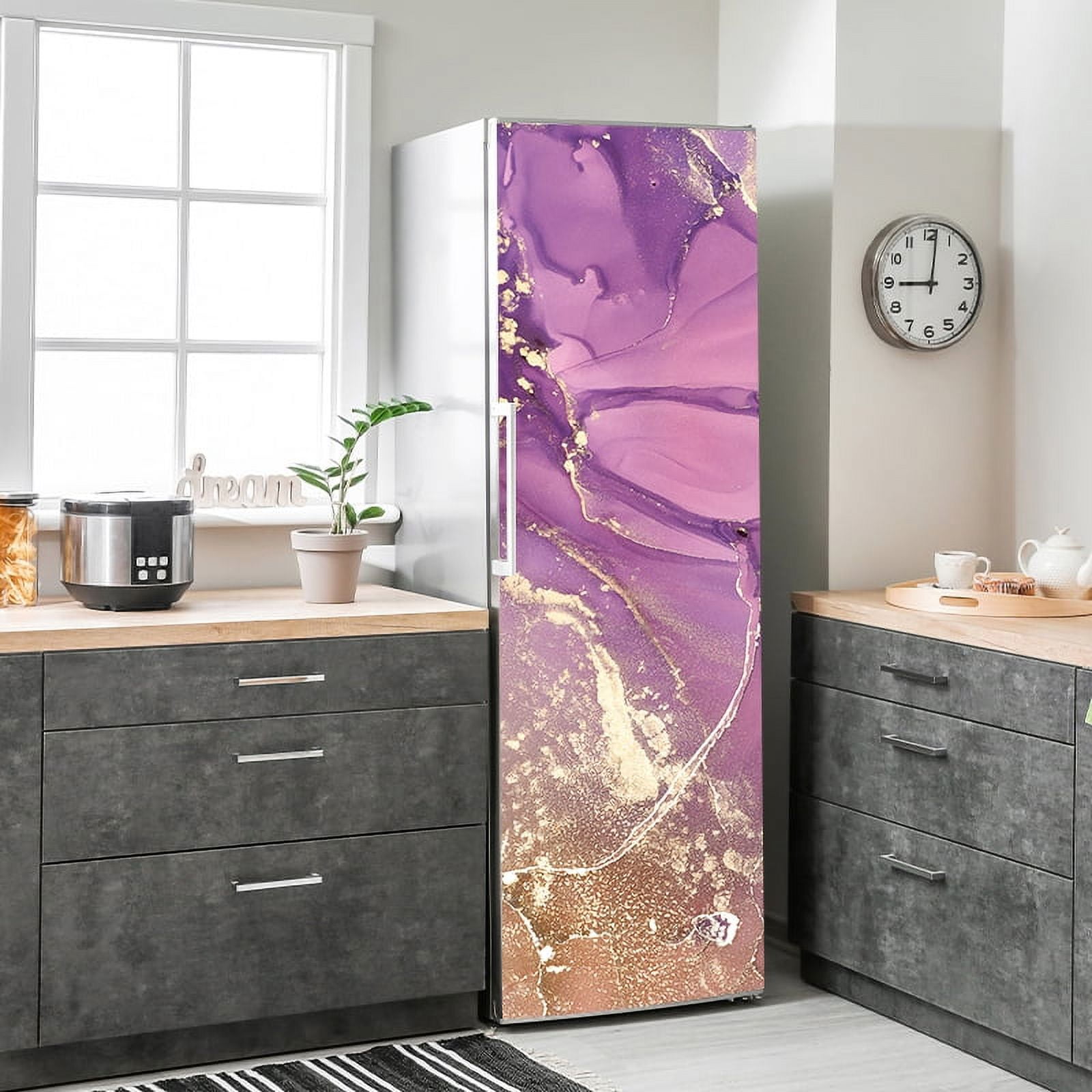 Retro Floral Fridge Door Cover Mural Waterproof PVC Flower Leaf ...