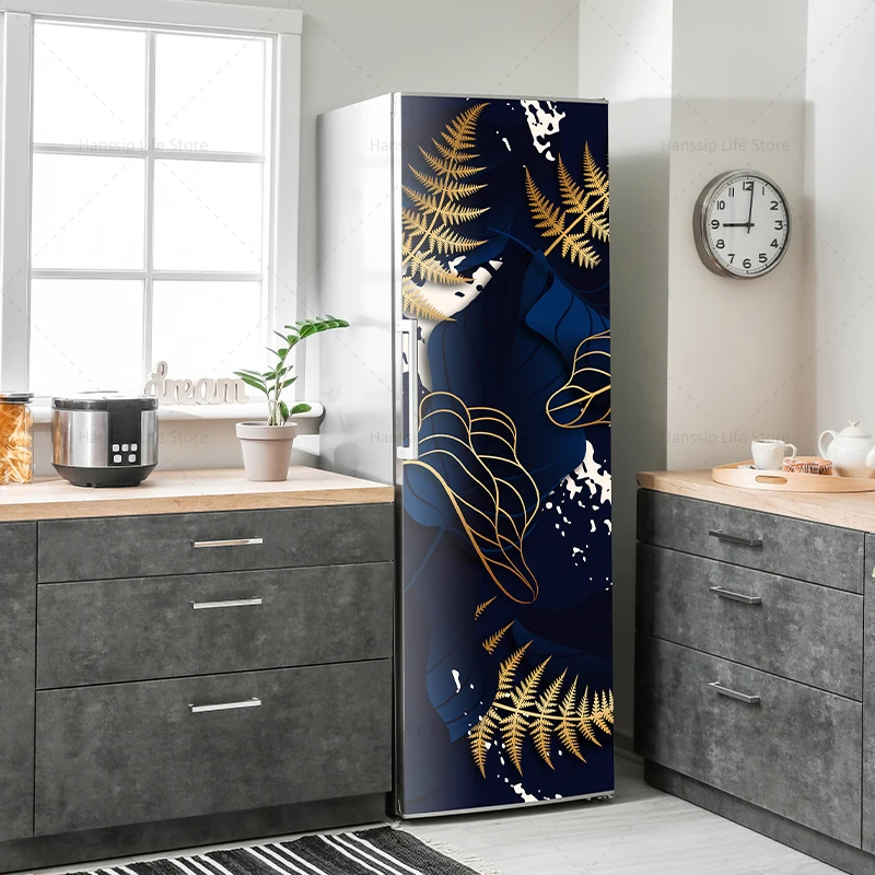 Retro Floral Fridge Door Cover Mural Waterproof PVC Flower Leaf ...