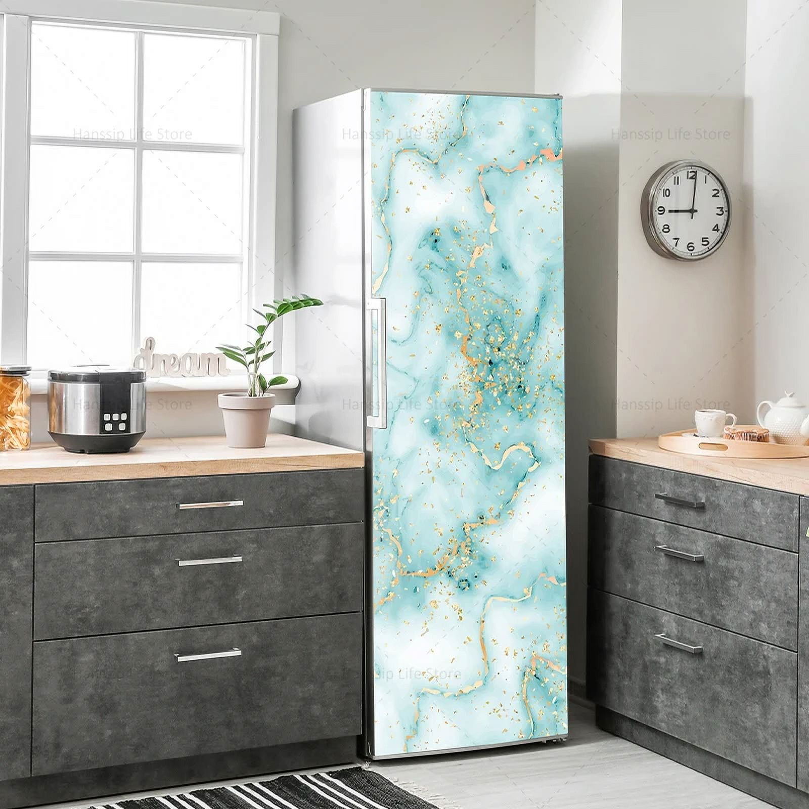 Retro Floral Fridge Door Cover Mural Waterproof PVC Flower Leaf ...