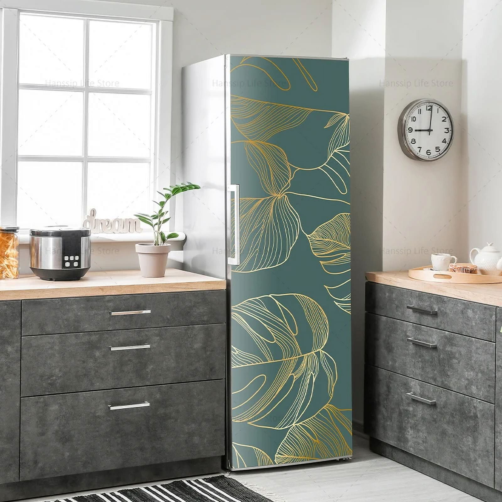 Retro Floral Fridge Door Cover Mural Waterproof PVC Flower Leaf ...