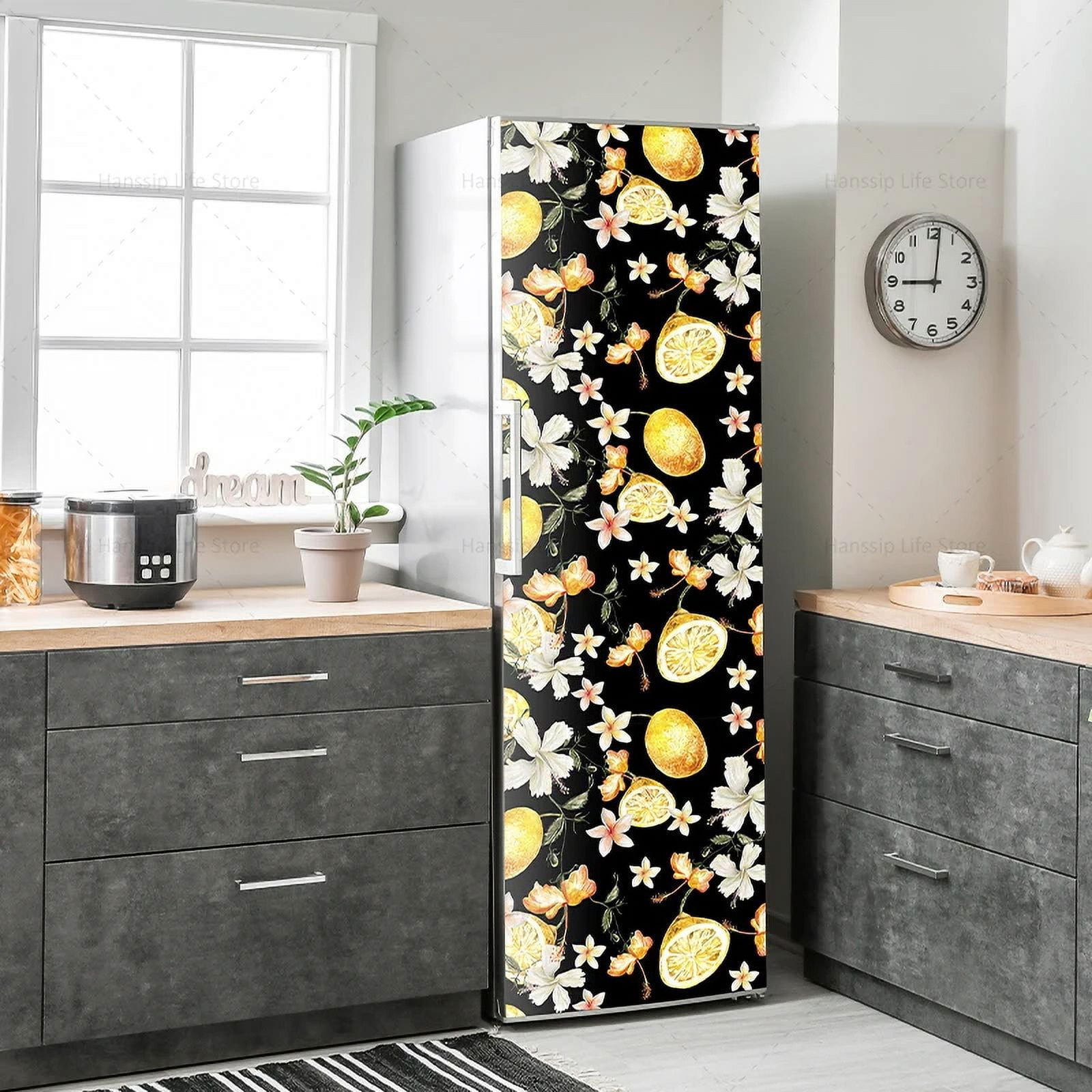 Retro Floral Fridge Door Cover Mural Waterproof PVC Flower Leaf ...