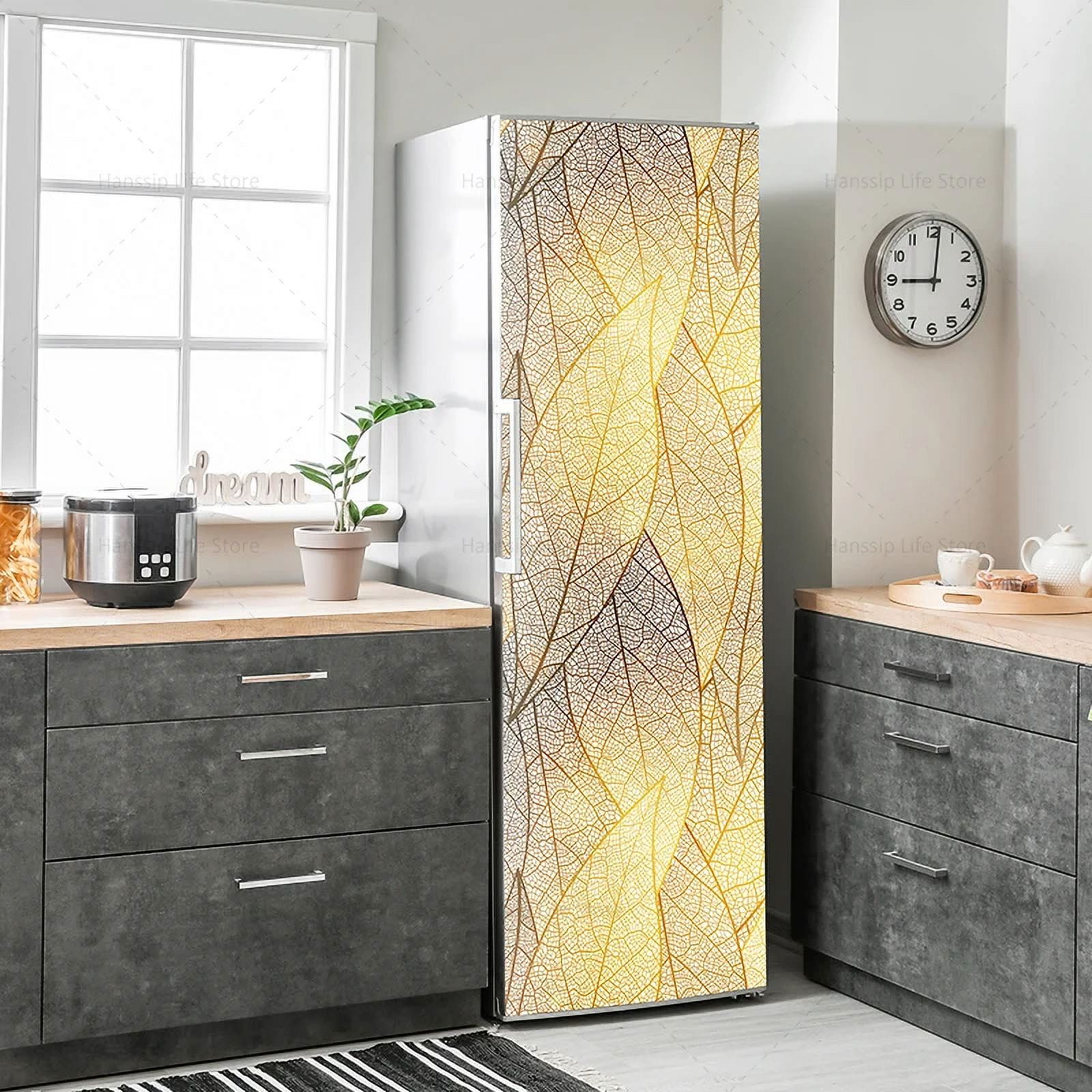 Retro Floral Fridge Door Cover Mural Waterproof PVC Flower Leaf ...