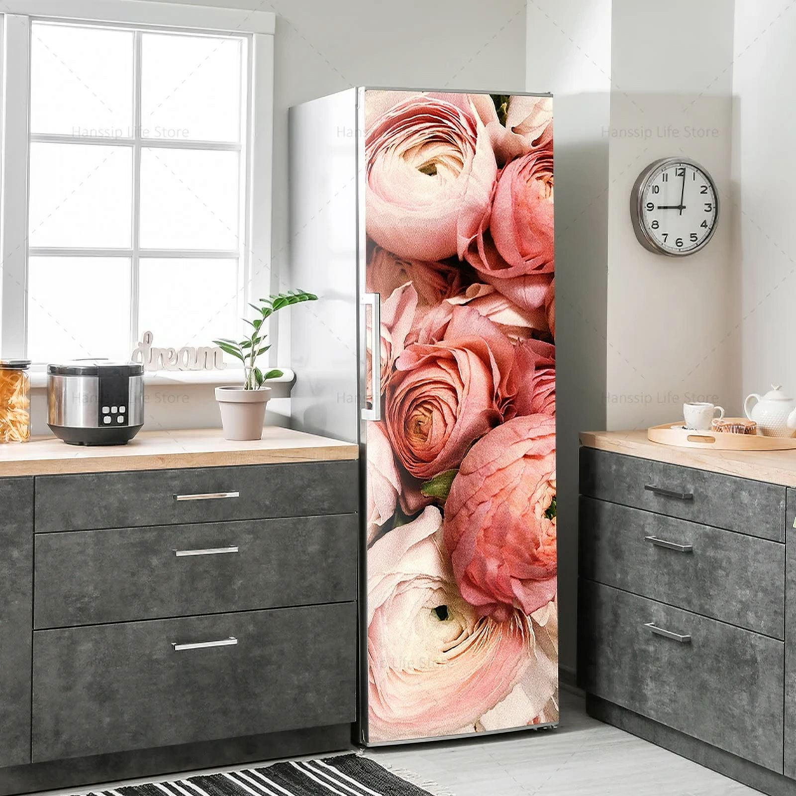 Retro Floral Fridge Door Cover Mural Waterproof PVC Flower Leaf ...