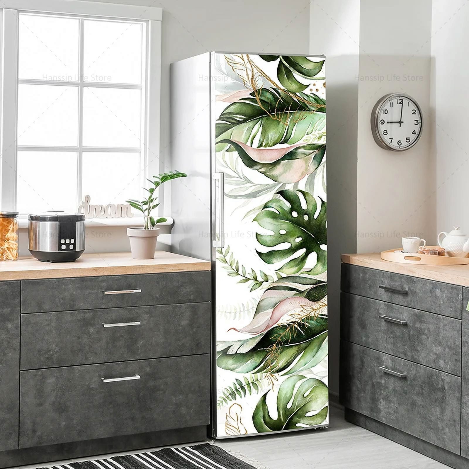 Retro Floral Fridge Door Cover Mural Waterproof PVC Flower Leaf ...