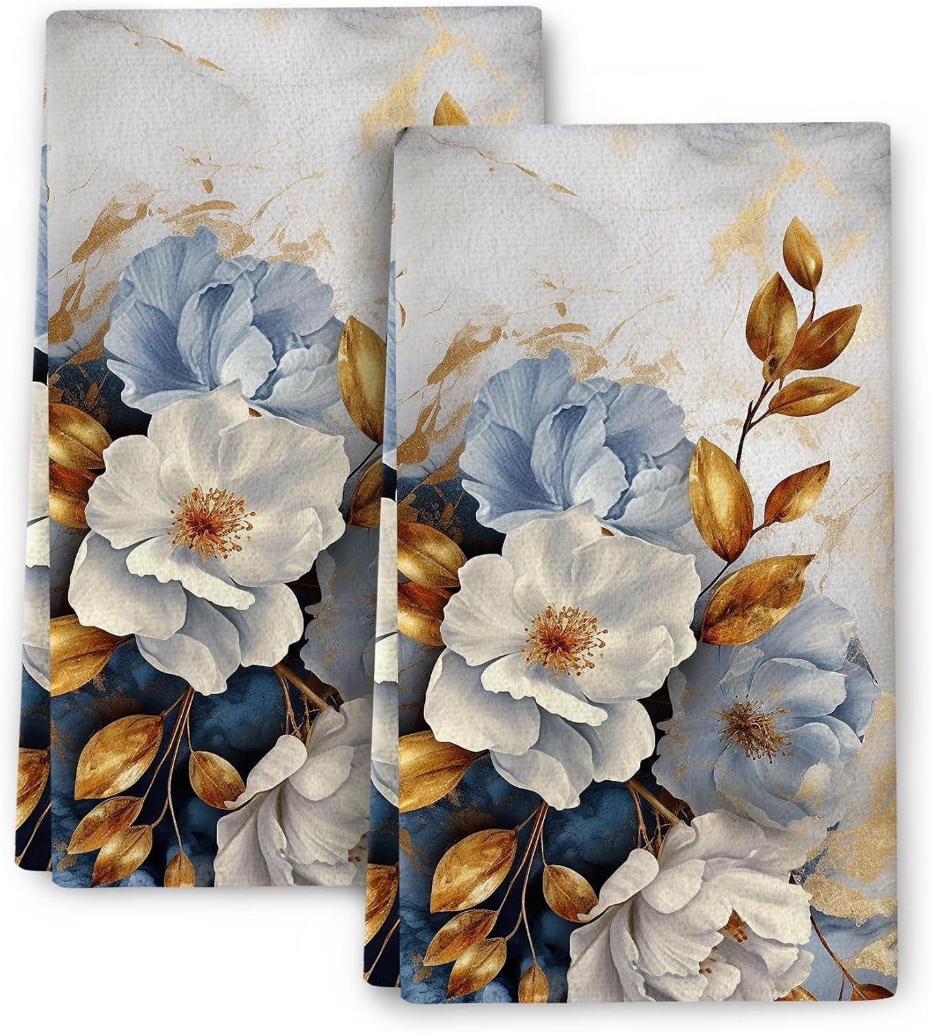 Retro Floral Kitchen Towels Decorative Set of 2, Absorbent Golden Dish ...