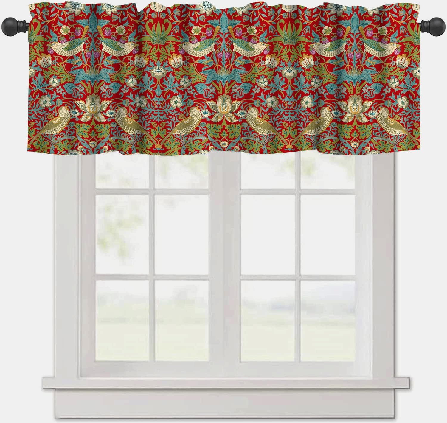Retro Floral Kitchen Valance, William Morris Art Floral Birds ...