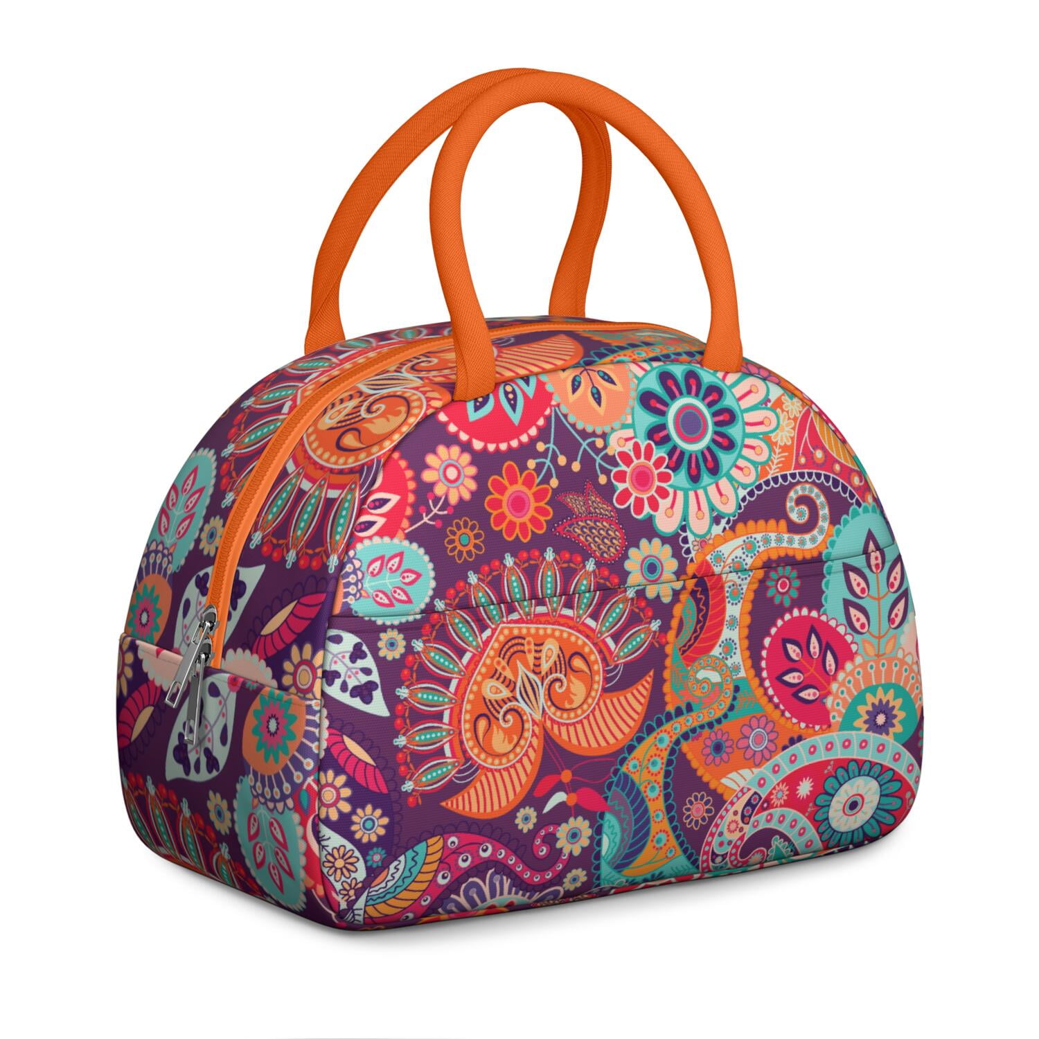 Retro Floral Lunch Bag – Boho Paisley Pattern Tote for Women, Insulated ...