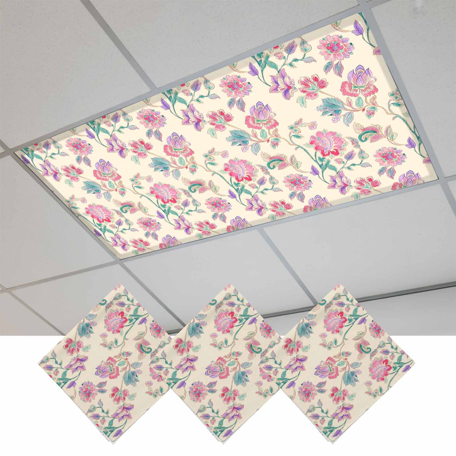 Retro Floral Magnetic Fluorescent Light Covers for Ceiling Lights 2x4 ...