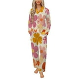 Retro Floral Pattern Cheerful Bright Design Womens Pyjamas Set Button ...
