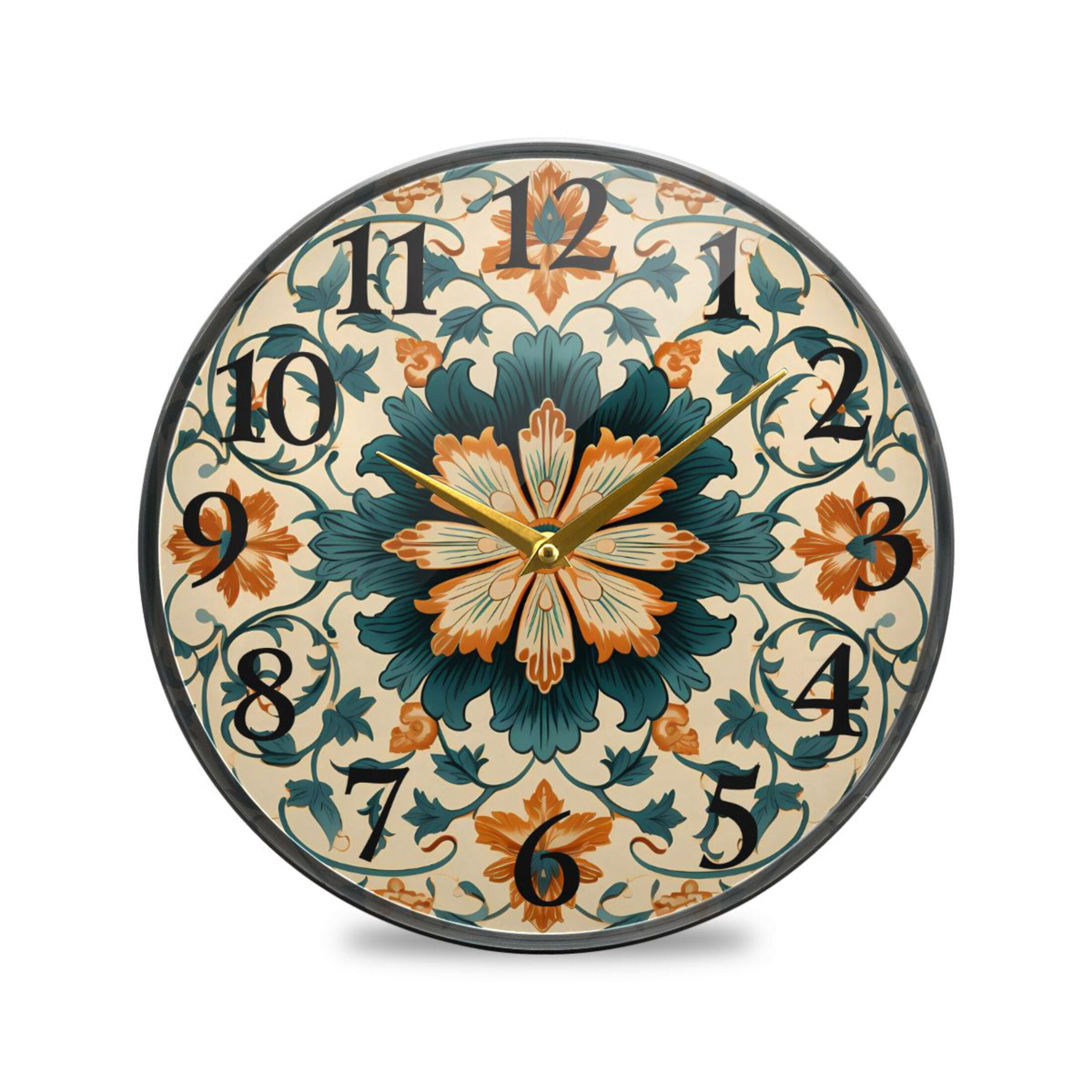 Retro Floral Pattern Wall Clocks Battery Operated 9.5 Inch Round Clock ...