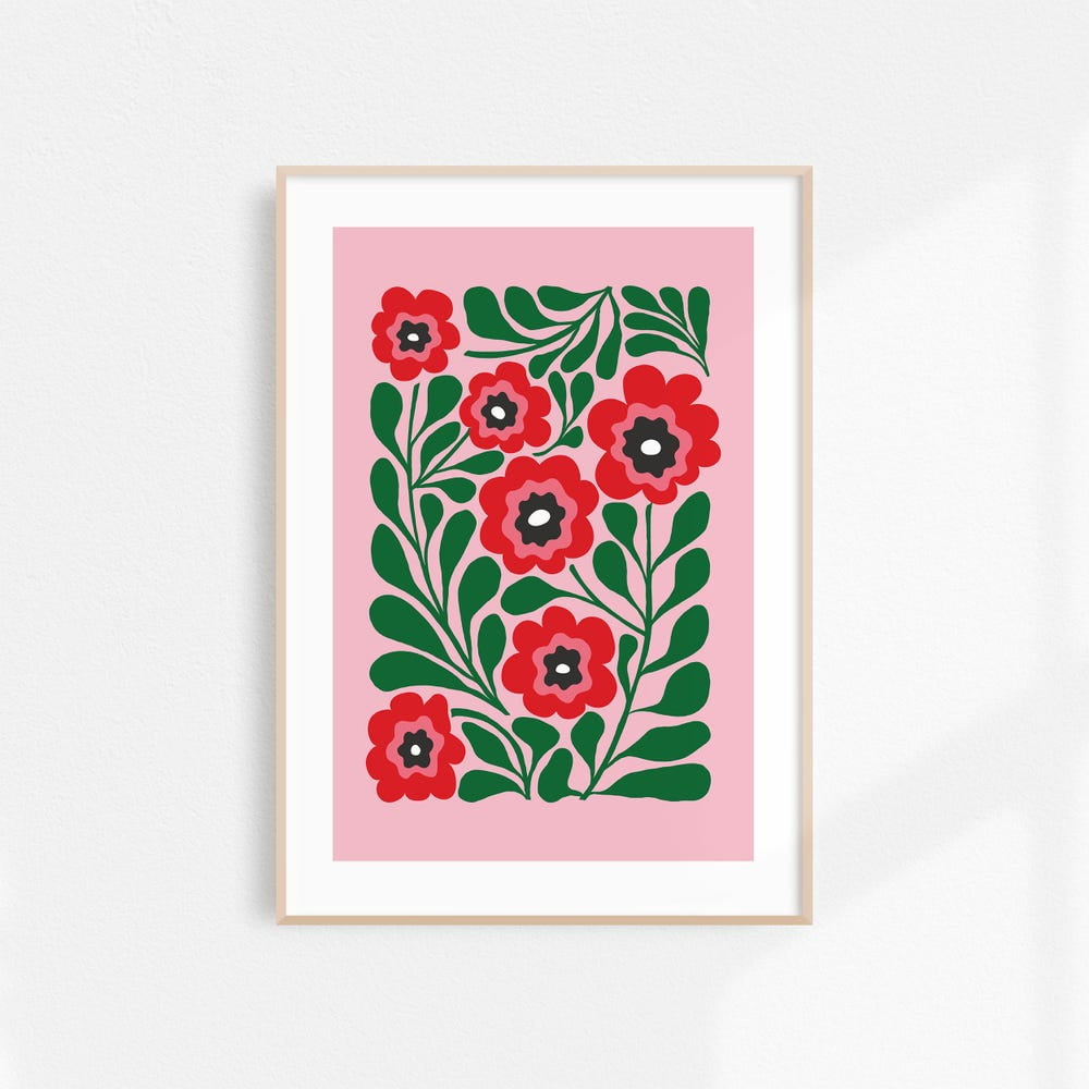 Retro Floral Physical Print Pink & Green Flower Poster, Dopamine Decor ...