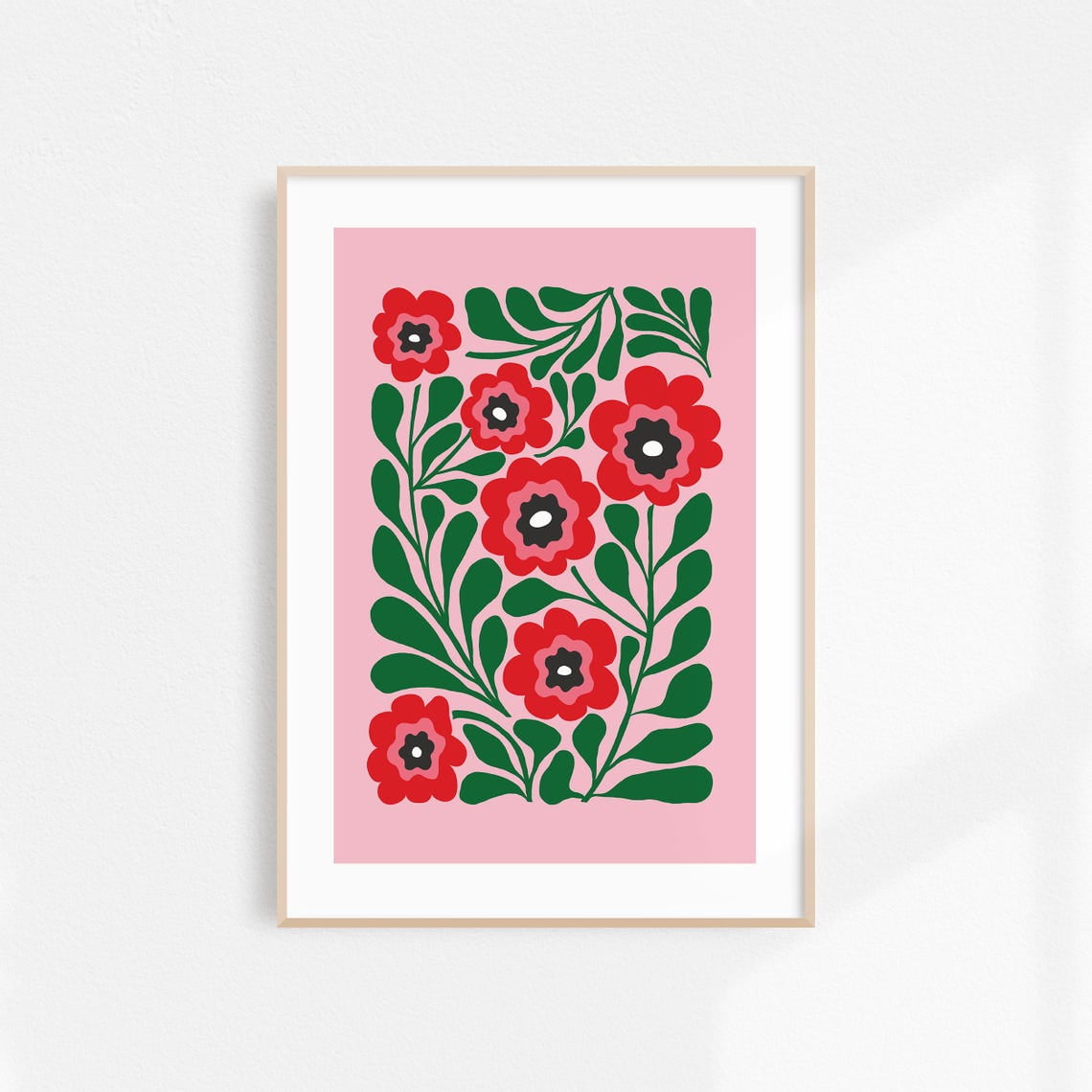 Retro Floral Physical Print Pink & Green Flower Poster, Dopamine Decor ...