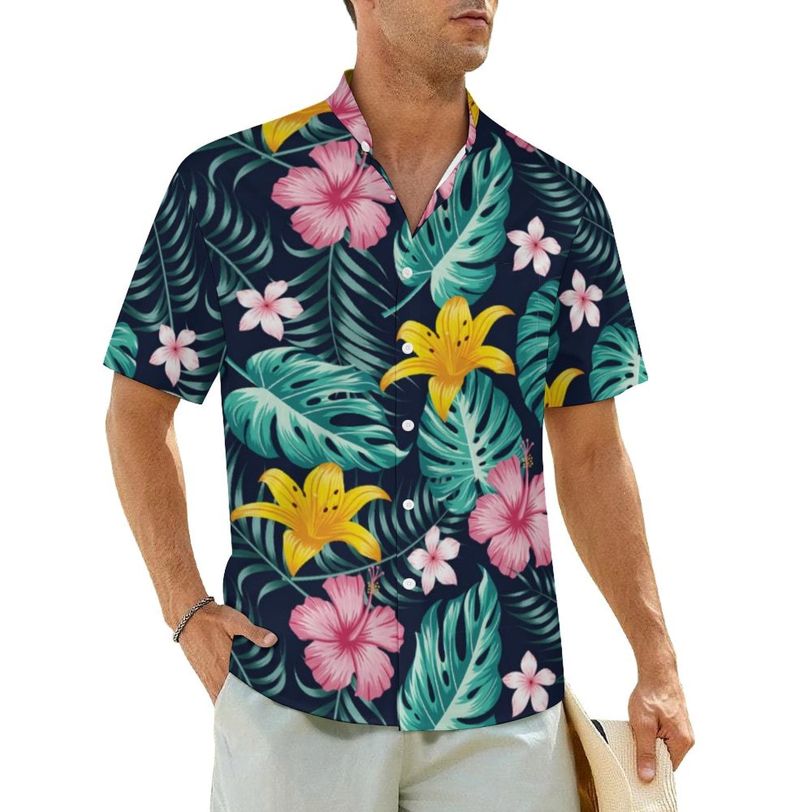 Retro Floral Print Beach Shirt Gold Mandala Hawaiian Casual Shirts Men ...