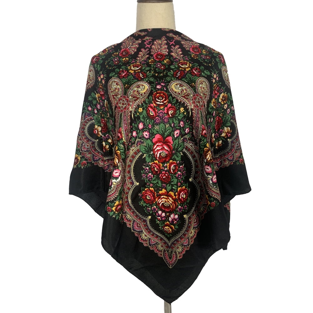 Retro Floral Print Russian Square Scarf Women Traditional Ukrainian ...