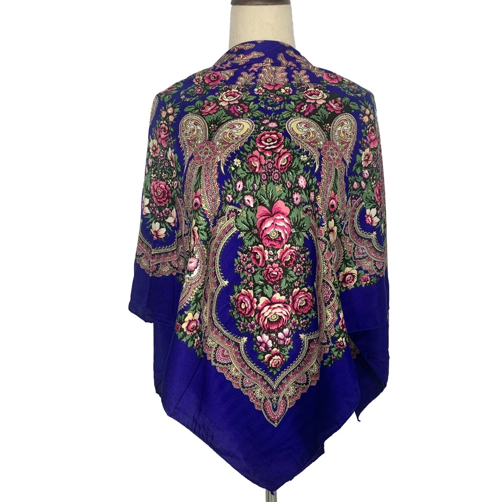 Retro Floral Print Russian Square Scarf Women Traditional Ukrainian ...