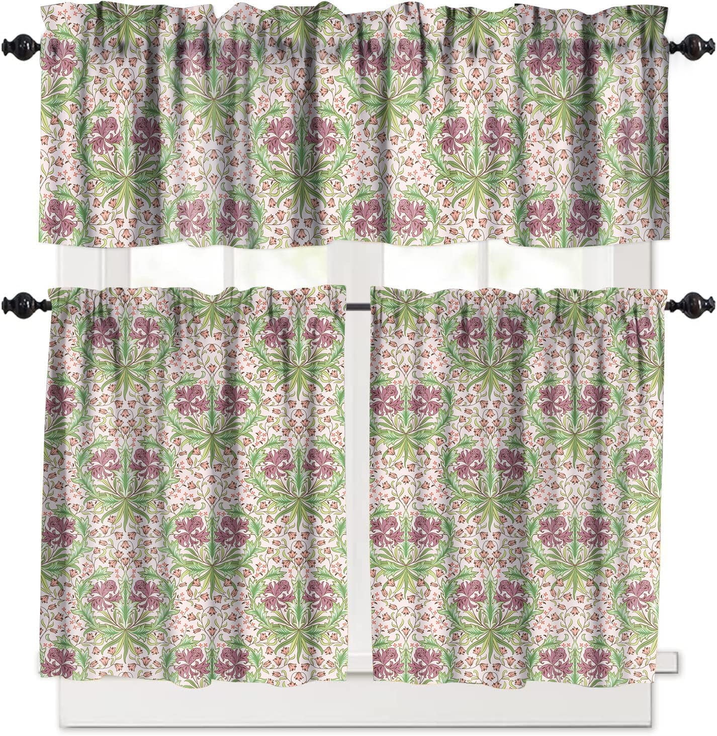 Retro Floral Print Valances 3 Piece Set,Cute Pink Court Style ...