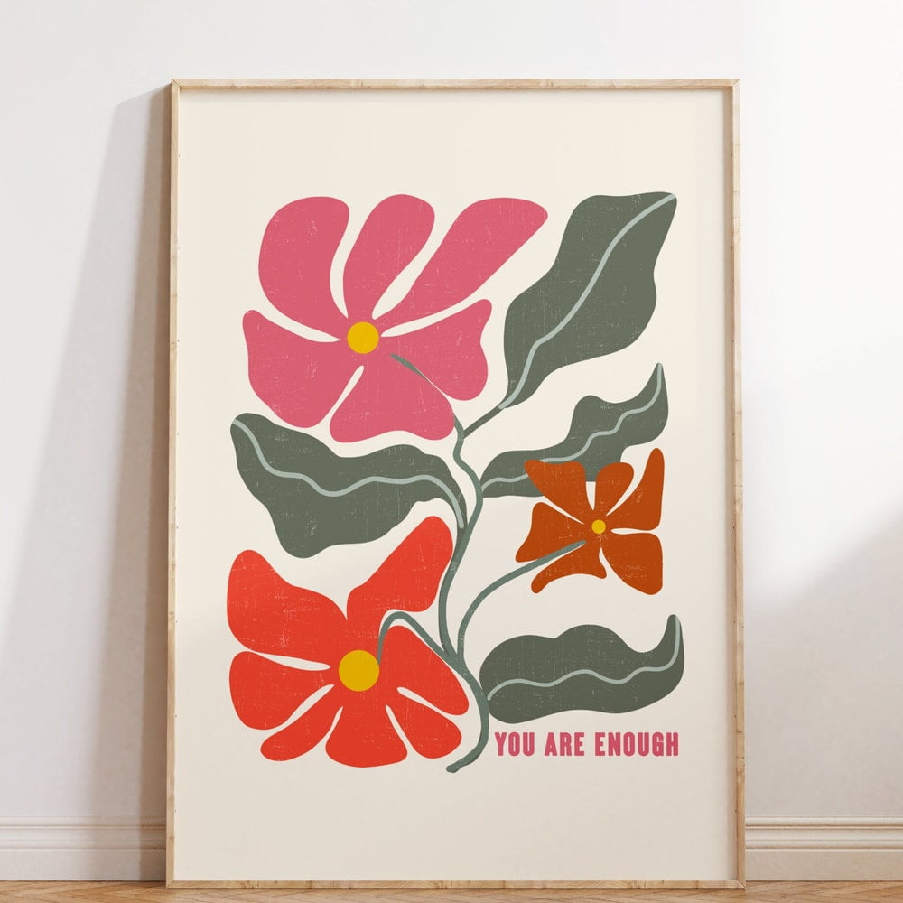 Retro Floral Print, You Are Enough, Flower Print, Retro Wall Art, Boho ...