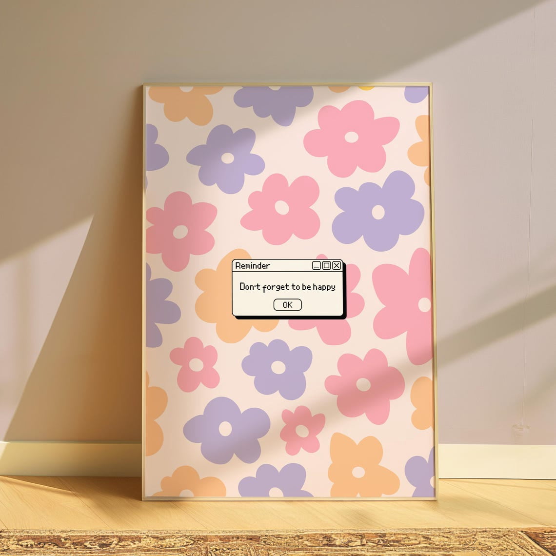 Retro Floral Reminder Positive Quote Wall Art, Unframed Canvas Size ...
