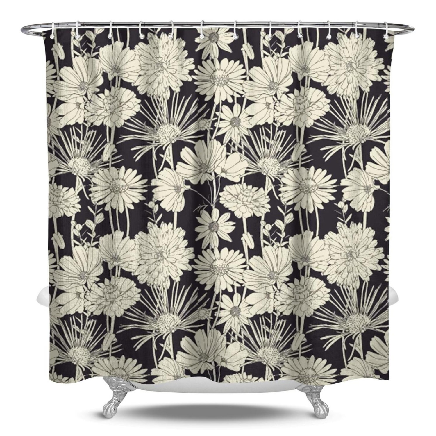 Retro Floral Shower Curtain, Sunflower and Daisy Waterproof Bath Drape ...