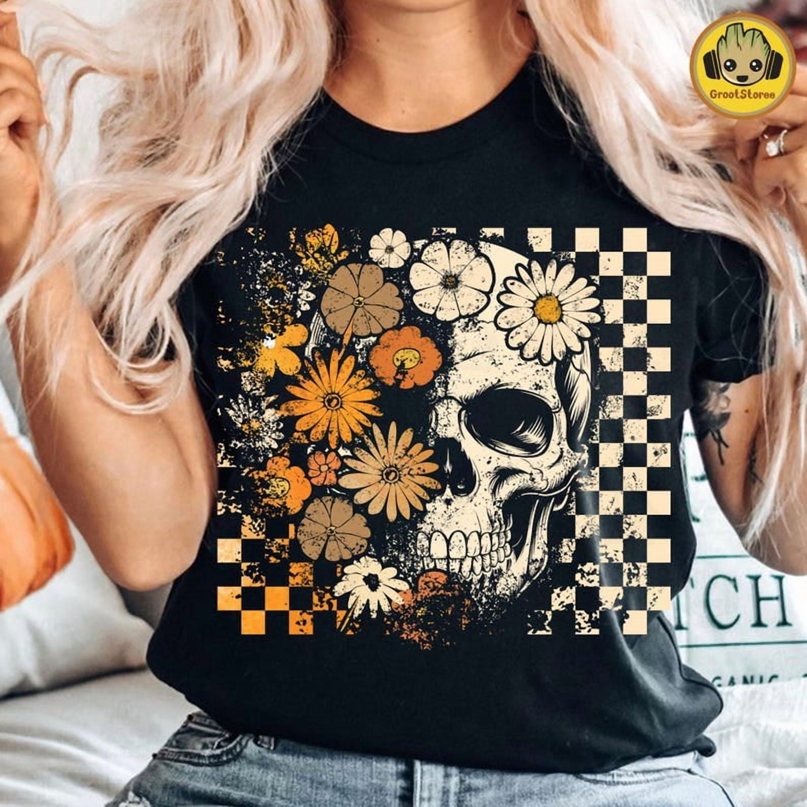 Retro Floral Skeleton Png, Funny Checkered Skeleton Halloween Png ...
