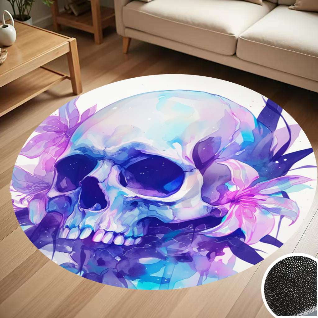 Retro Floral Skull Watercolor Round Carpet Living Room Bedroom Home ...