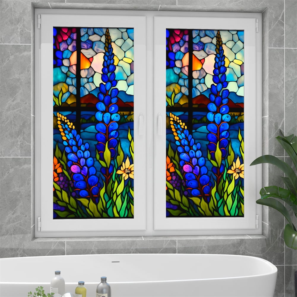 Retro Floral Stained Glass Window Film Colorful Removable Uv Blocking ...