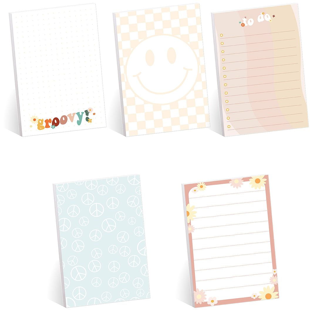 Retro Floral Sticky Note Pads / 4" x 6" Repositionable Checkered Smiley ...