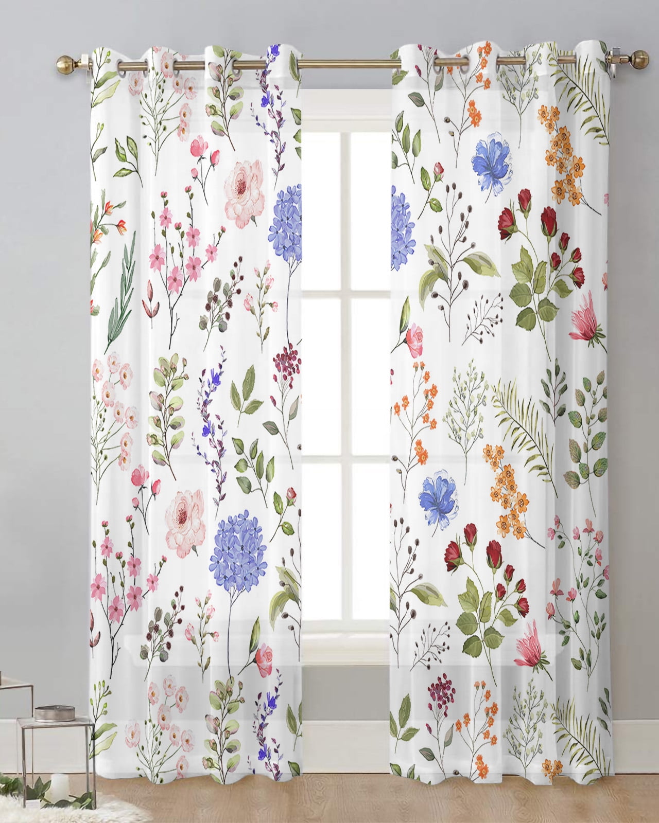 Retro Floral Tile Pattern Tulle Drapes for Living Room Bedroom Sheer ...