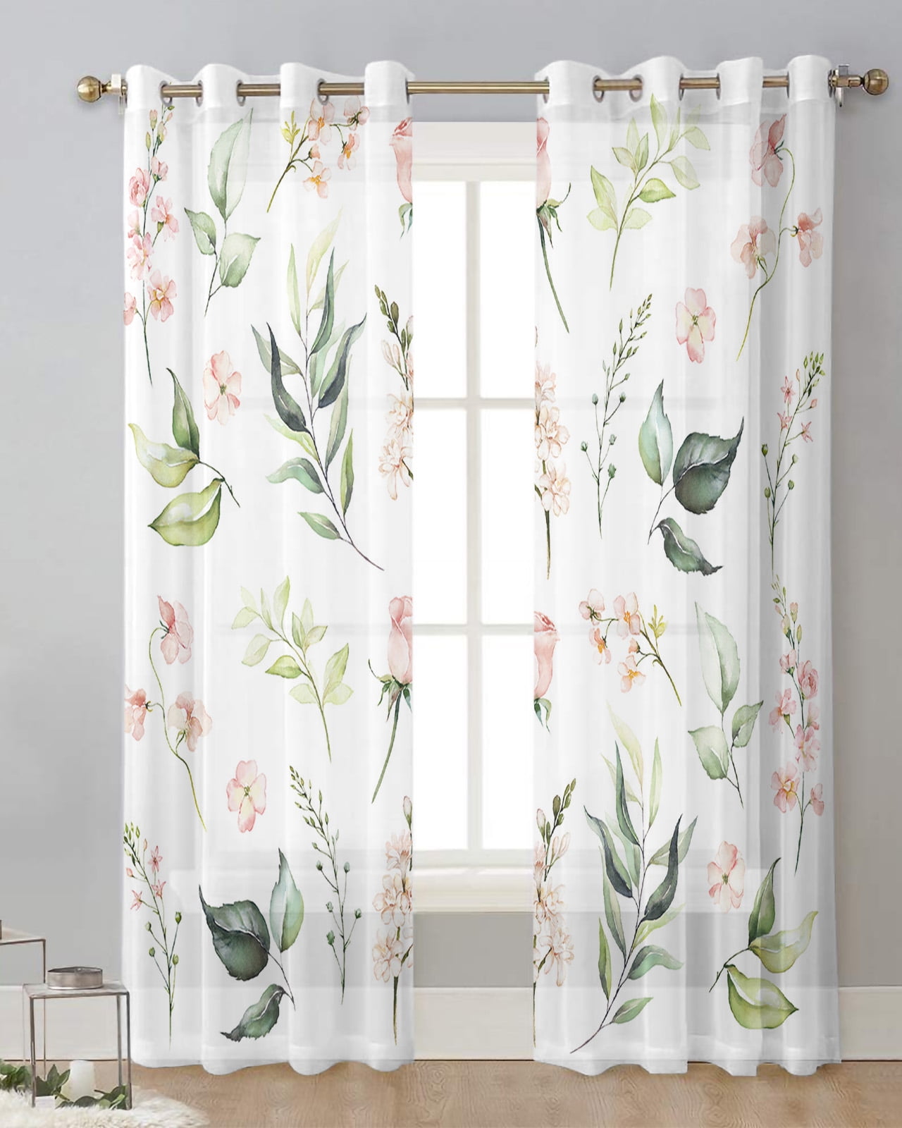 Retro Floral Tile Pattern Tulle Drapes for Living Room Bedroom Sheer ...