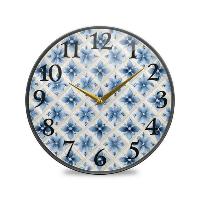 Retro Floral Wall Clocks Battery Operated 9.5 Inch Round Clock Acrylic ...