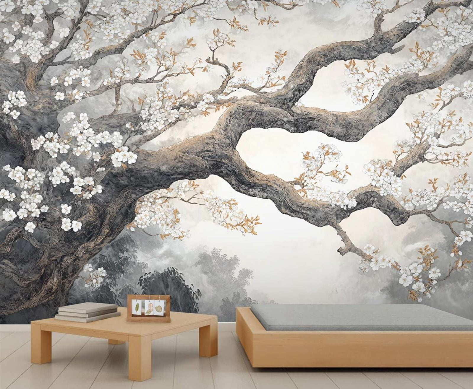 Retro Floral Wall Mural - Branch Murals, Flower Design Large Wall ...