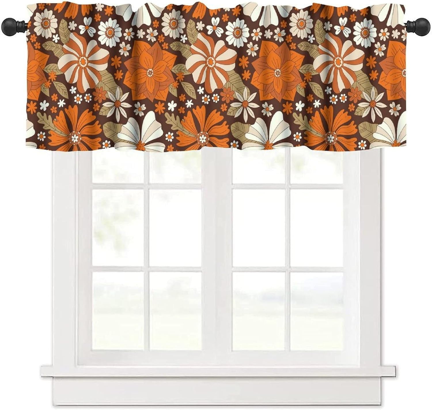 Retro Floral Window Valance Curtain 60s 70s Hippie Autumn Leaves Boho ...