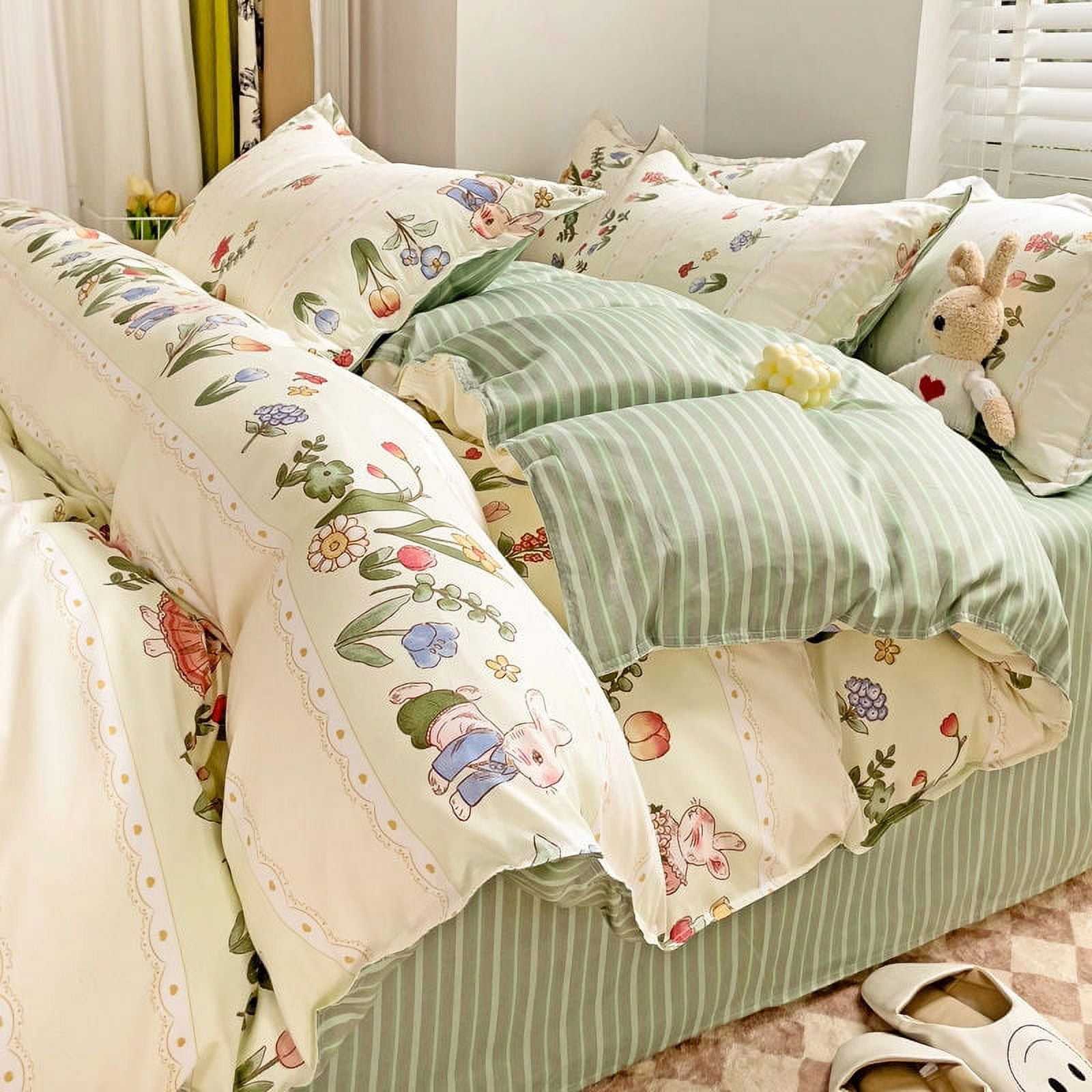 Retro Flower Bedding Set Flat Bed Sheet Pillowcase Twin Full Queen Bed ...